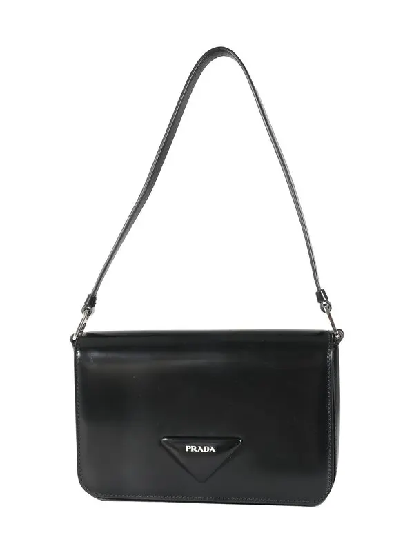 Prada Brushed Leather Shoulder Bag - Black