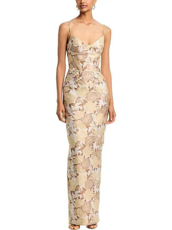 SAU LEE Veda Brocade Dress - Beige Multi
