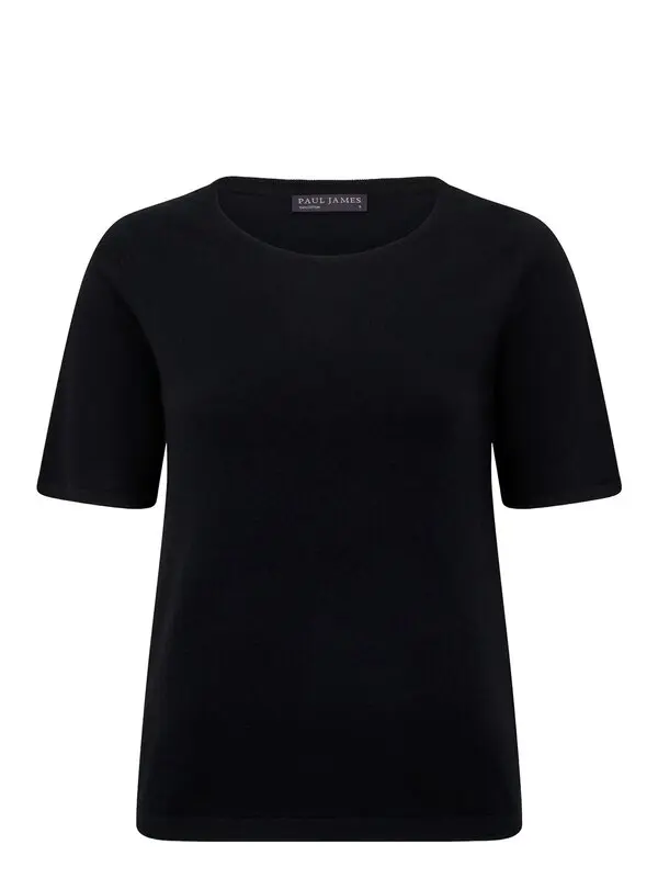 PAUL JAMES KNITWEAR Ultra Fine Cotton Fern Crew Neck Knitted T-shirt - Black