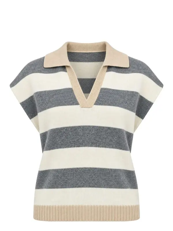 LUELLA FASHION Neutrals / White / Grey Forfar Cashmere Blend Collared Tank Top Grey & Ivory - White/grey