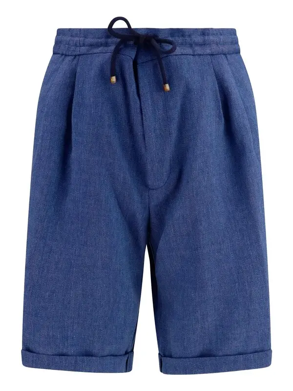 Brunello Cucinelli Linen And Virgin Wool Chevron Bermuda Shorts - Blue