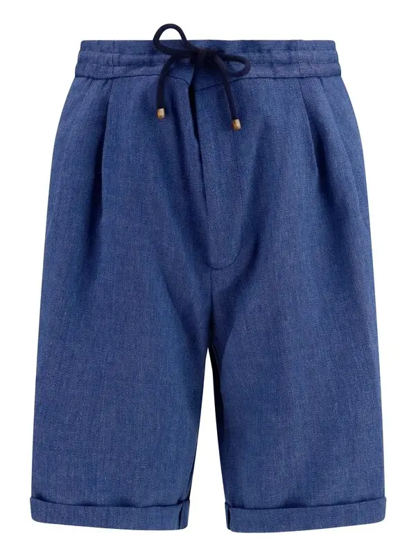 Brunello Cucinelli Linen And Virgin Wool Chevron Bermuda Shorts - Blue