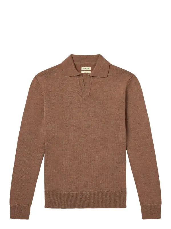 De Bonne Facture Merino Wool Polo Sweater - Brown