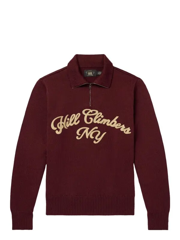 Ralph Lauren Embroidered Wool Half-zip Sweater - Burgundy