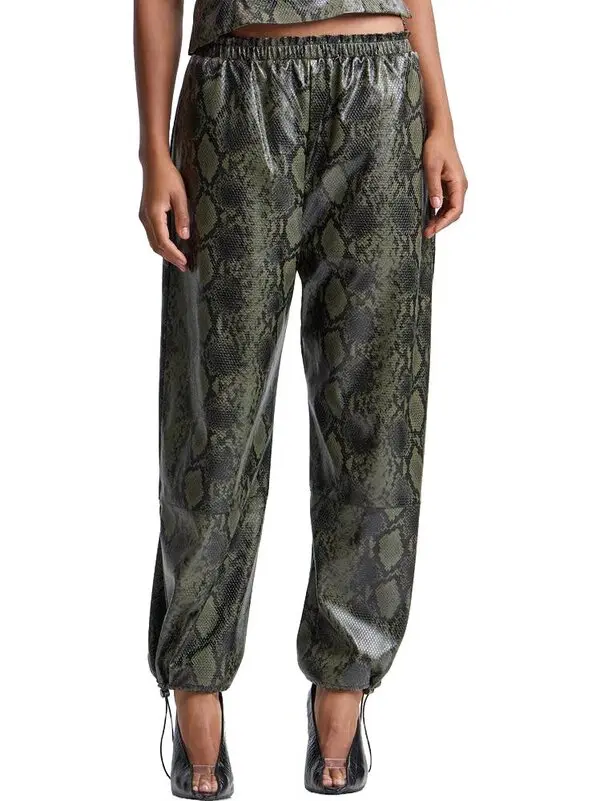 Avec Les Filles Python Embossed Faux Leather Balloon Pants - Green Python