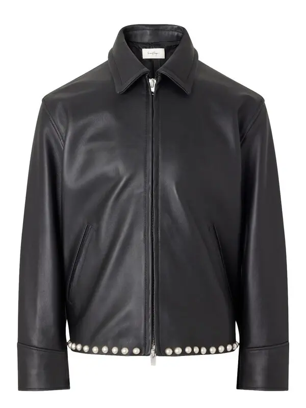 SECOND / LAYER Rider Embellished Leather Jacket - Black
