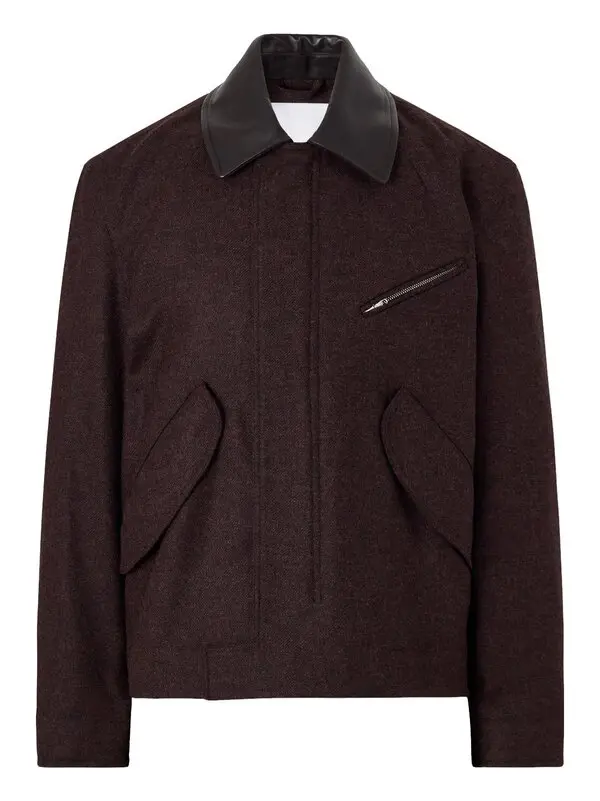 SAGE NATION Painter Leather-trimmed Wool-twill Blouson Jacket - Brown