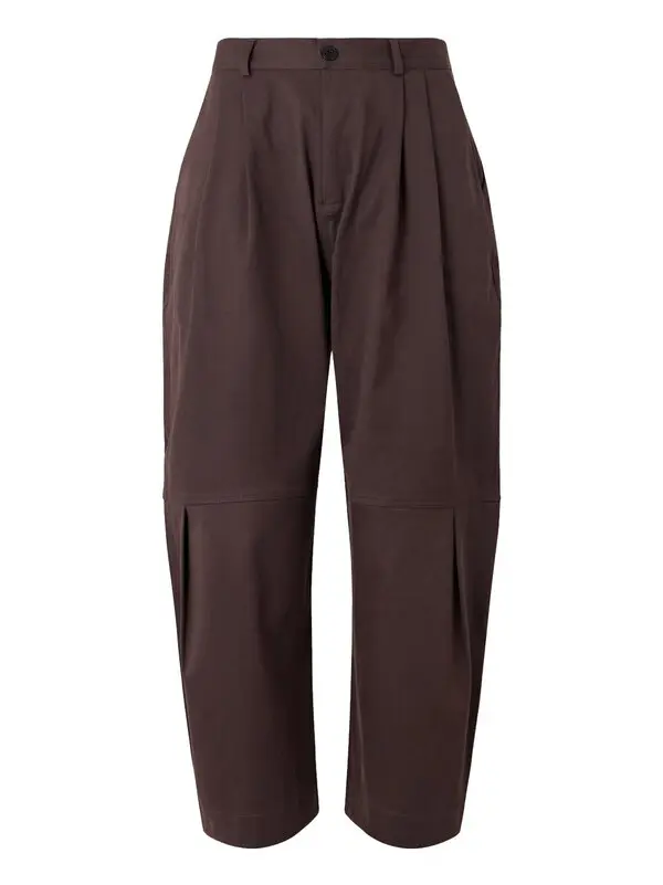 SAGE NATION Zushi Barrel-leg Pleated Cotton-blend Trousers - Brown