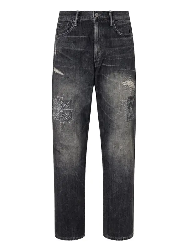 NEIGHBORHOOD Savage Straight-leg Distressed Embroidered Jeans - Black