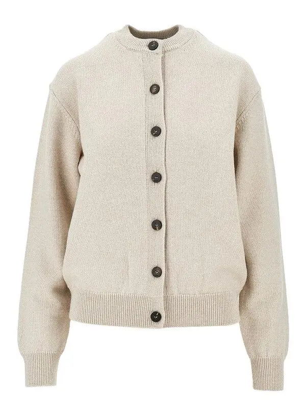 Jacquemus Logo Intarsia Merino Wool Cardigan - Beige
