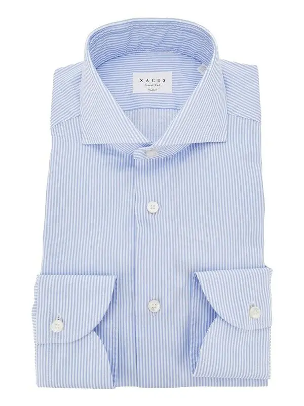 XACUS Cotton Tailor Fit 'travel' Shirt - Blue