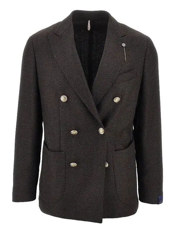 SANTANIELLO Mélange Tweed Tailored Jacket - Brown