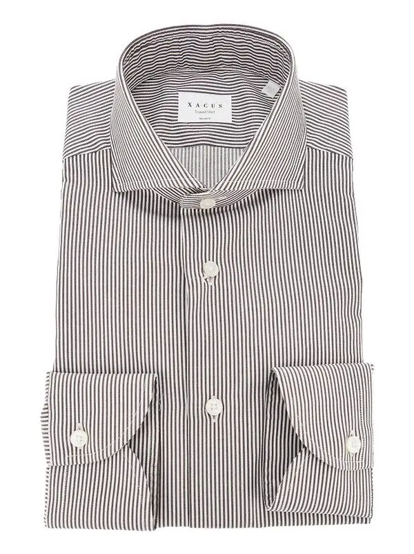 XACUS Cotton Tailor Fit 'travel' Shirt - Brown