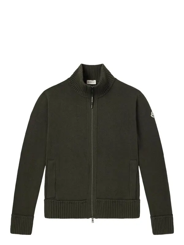 Moncler Logo-appliquéd Wool And Cashmere-blend Zip-up Cardigan - Green