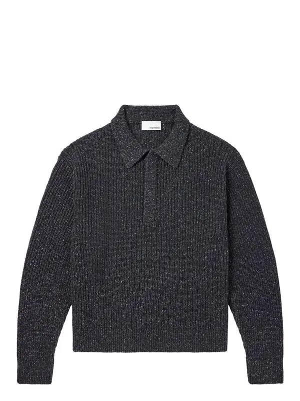 SAGE NATION Ribbed-knit Wool Polo Sweater - Gray
