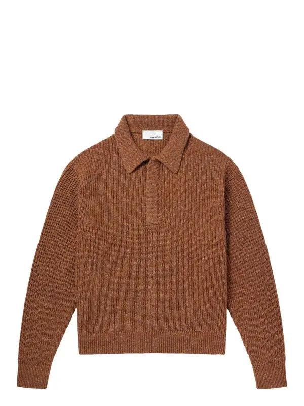 SAGE NATION Ribbed-knit Wool Polo Sweater - Brown
