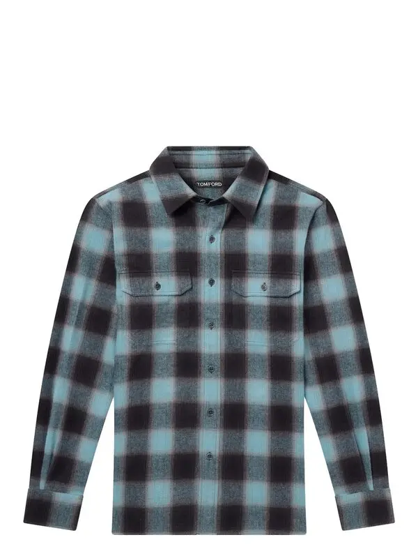 TOM FORD Checked Cotton-flannel Shirt - Blue