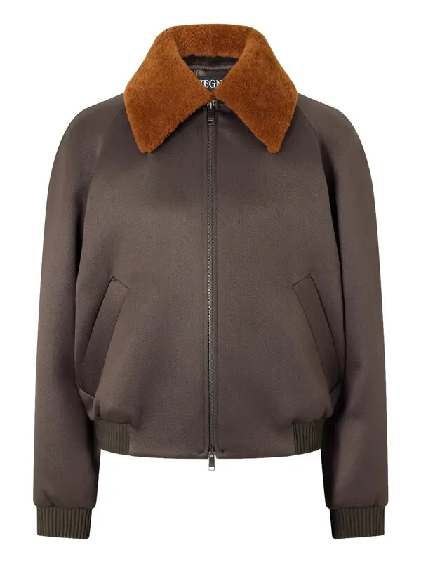 Zegna Shearling-trimmed Wool And Silk-blend Twill Blouson Jacket - Green