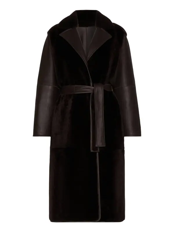 Max Mara Leather-shearling Belted Longline Coat - Brown