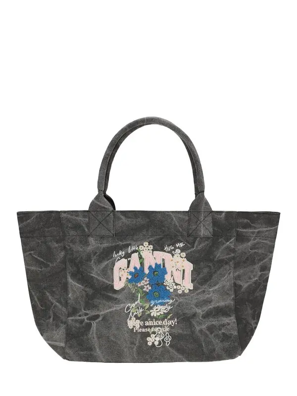GANNI Medium Trapeze Flower-print Shopping Bag - Gray