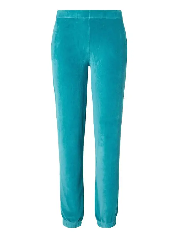 Suzie Kondi Simera Cotton-blend Velvet Tapered Sweatpants - Blue