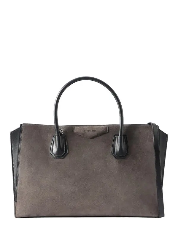 Givenchy Antigona Leather-trimmed Suede Tote - Gray