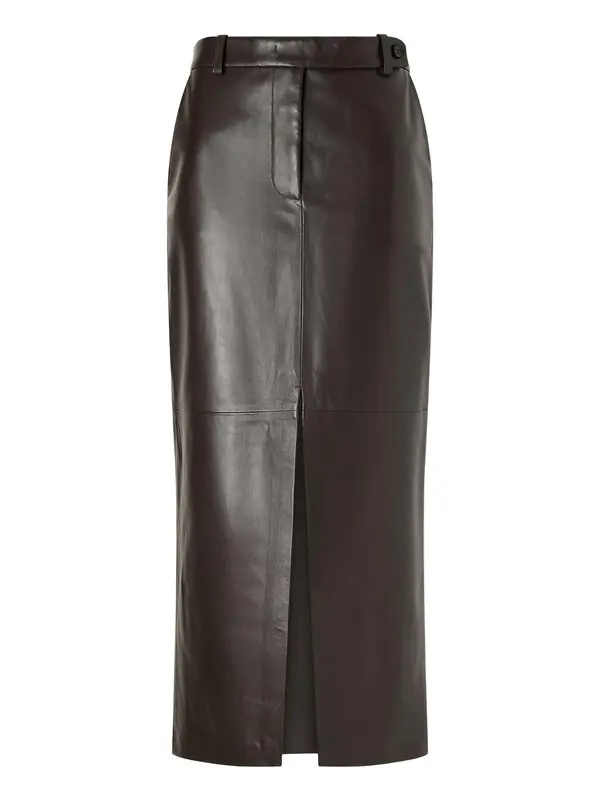 Co Double-slit Leather Midi Skirt - Brown