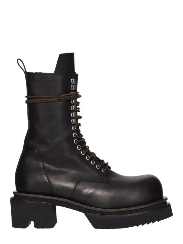Rick Owens Round Toe Platform Biker Boots - Black