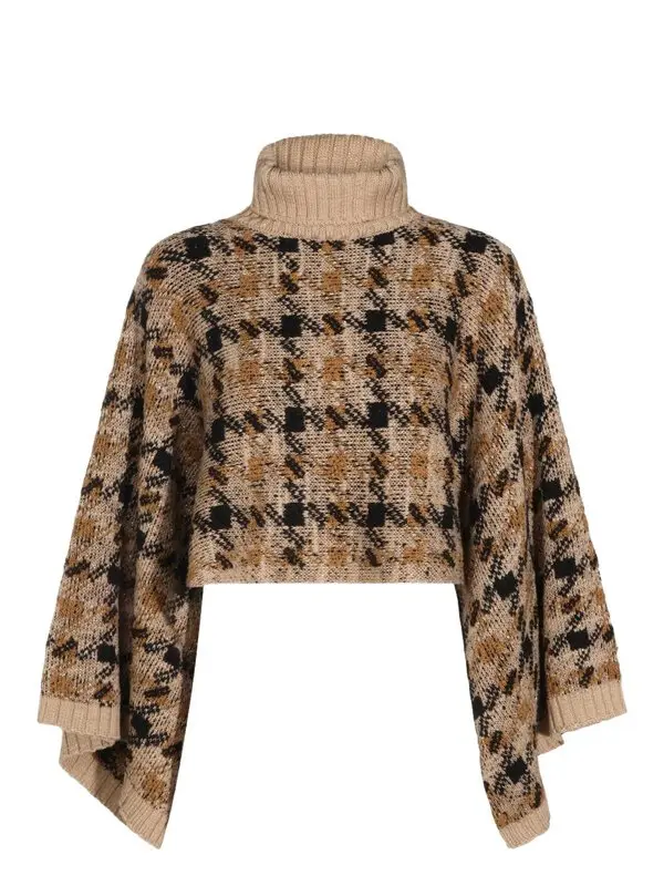 TWINSET Checked Cropped Turtleneck Cape - No