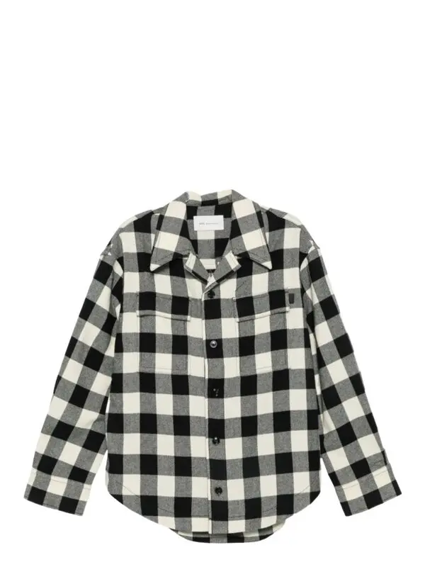 AMI Paris Wide Checkered Long-sleeve Overshirt - Ivory/black