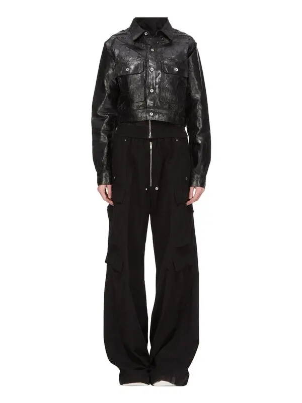 Rick Owens Fw26 Tower Cape Sleeve Cropped Outershirt In 13oz Megacrust Denim - Black