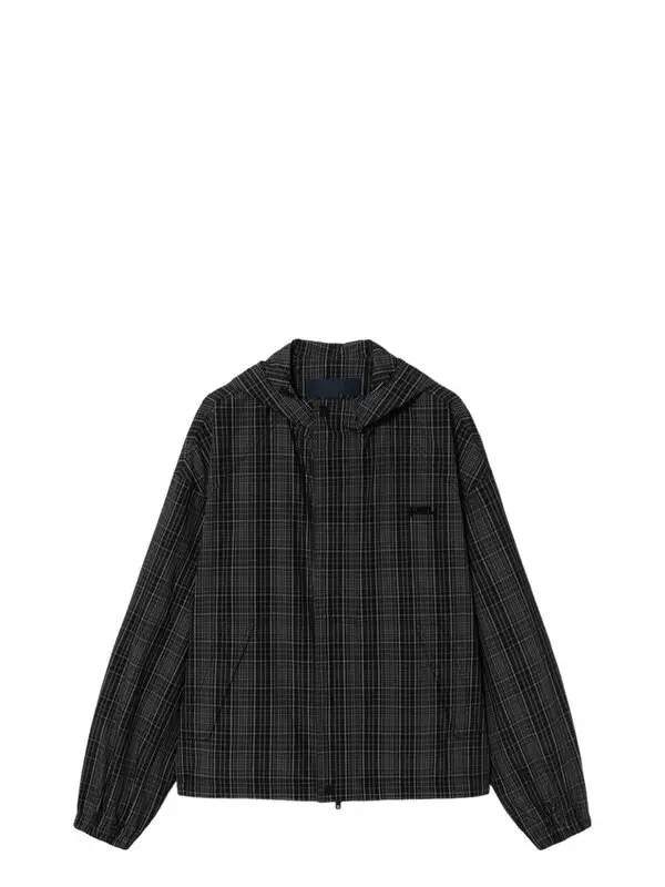 JUUN.J Mini-check Drawstring Hooded Zip-up Top - Black