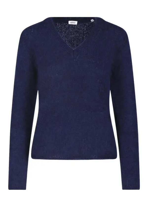Aspesi V-neck Knitted Sweater - Blue
