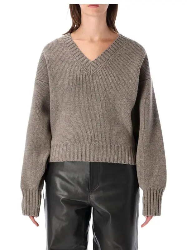 RÓHE Sculptural V-neck Knitted Sweater - Gray