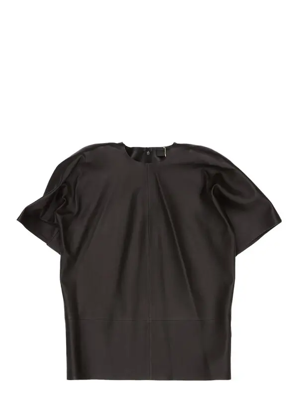 TOTEME Short-sleeved Crewneck Leather Top - Black
