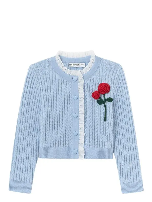 SELF-PORTRAIT Embroidered Cable-knit Cardigan - Blue