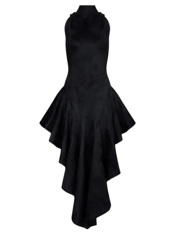 Alaïa Ruffled High-neck Dress - Black