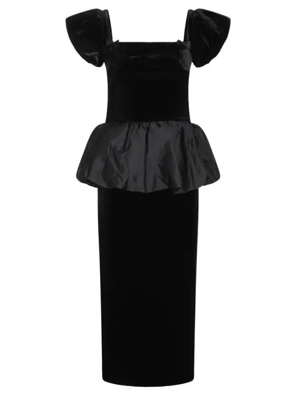 SELF-PORTRAIT Puff-sleeve Peplum Dress - Black