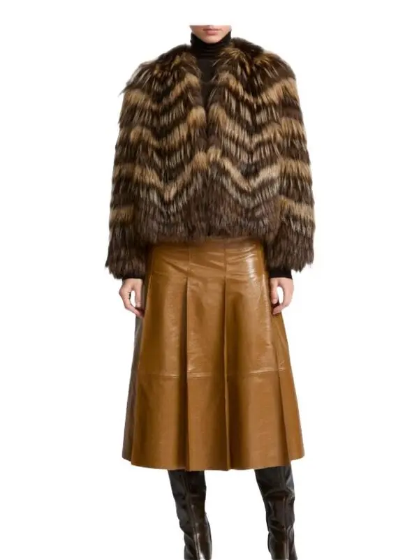 YVES SALOMON Belted Jacket In Merino Knit And Fox Fur - Tan