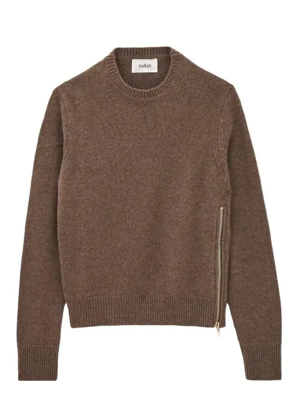 Ba&sh Side Zip Crew Neck Knit Sweater - Brown