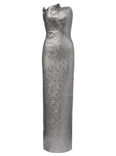 Roland Mouret Pleated Lamé Jacquard Bustier Gown - Silver