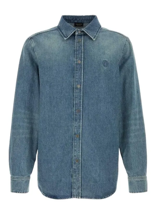 Gucci Cotton Denim Shirt With Embroidery - Light Blue