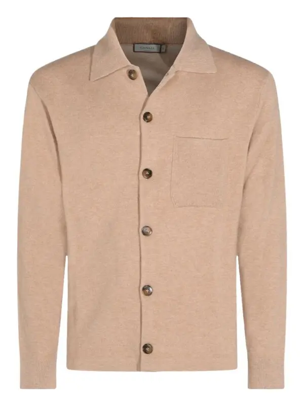 Canali Button-up Shirt Collar Cardigan - Sand