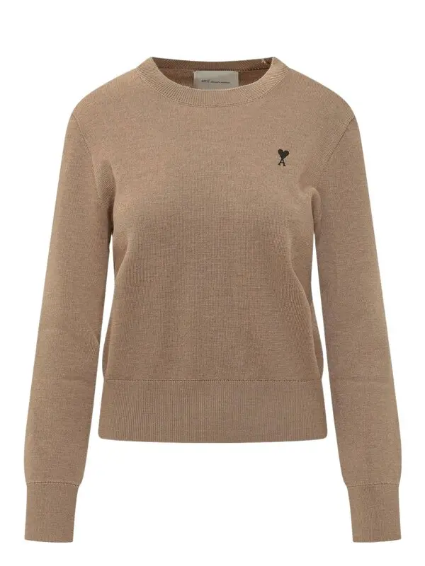 AMI Paris Long-sleeve Knit Top - Beige