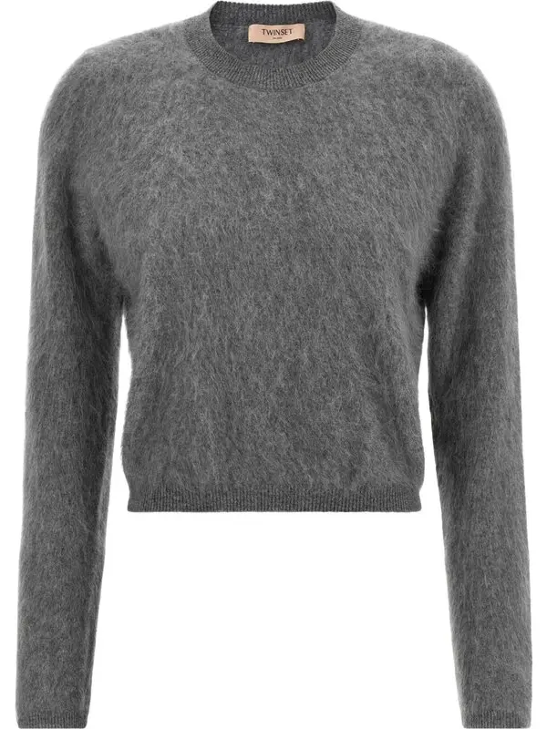 TWINSET Fuzzy Long-sleeved Crewneck Knitted Jumper - Grey