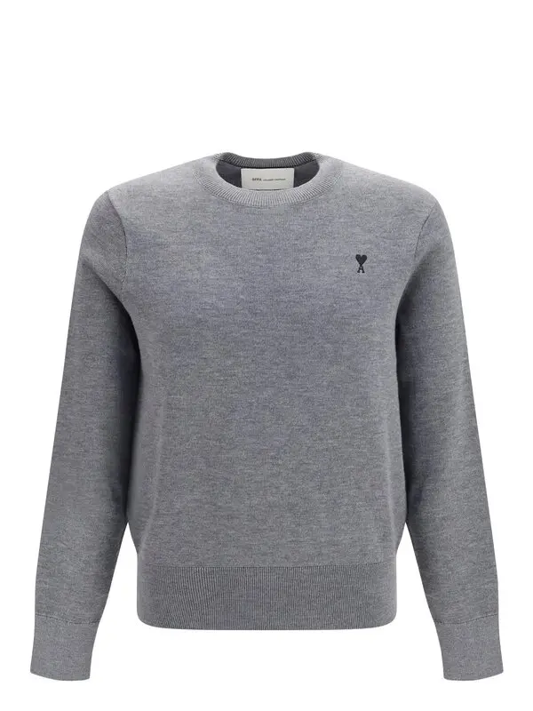 AMI Paris Pull Col Rond De Coeur - Gray