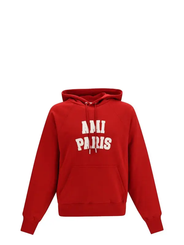 AMI Paris Embroidered Cotton Hoodie - Red
