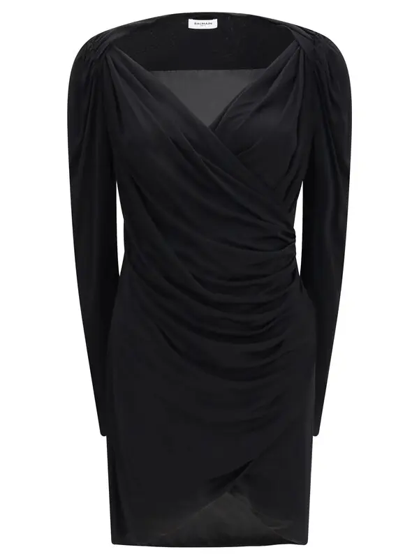 Balmain Draped Jersey Mini Dress - Black