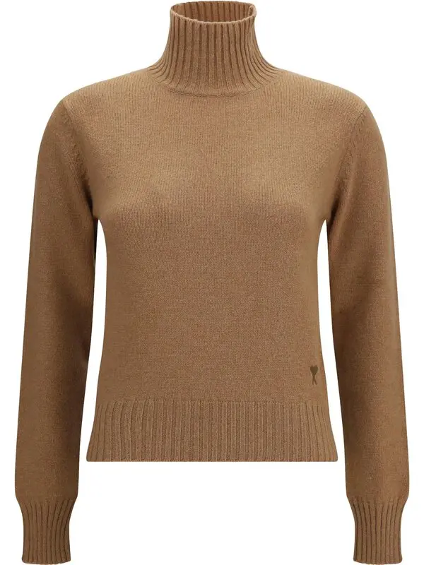 AMI Paris De Coeur Turtleneck Sweater - Brown