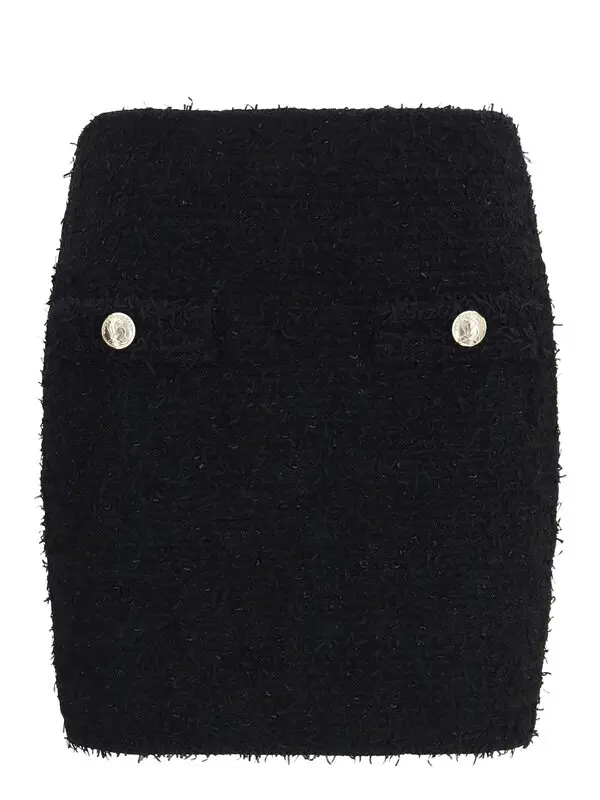 Balmain Tweed Mini Skirt With Logo Buttons - Black